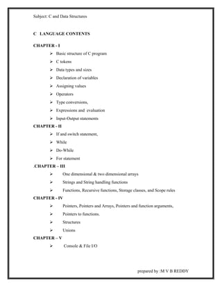 C AND DATASTRUCTURES PREPARED BY M V B REDDY | DOC