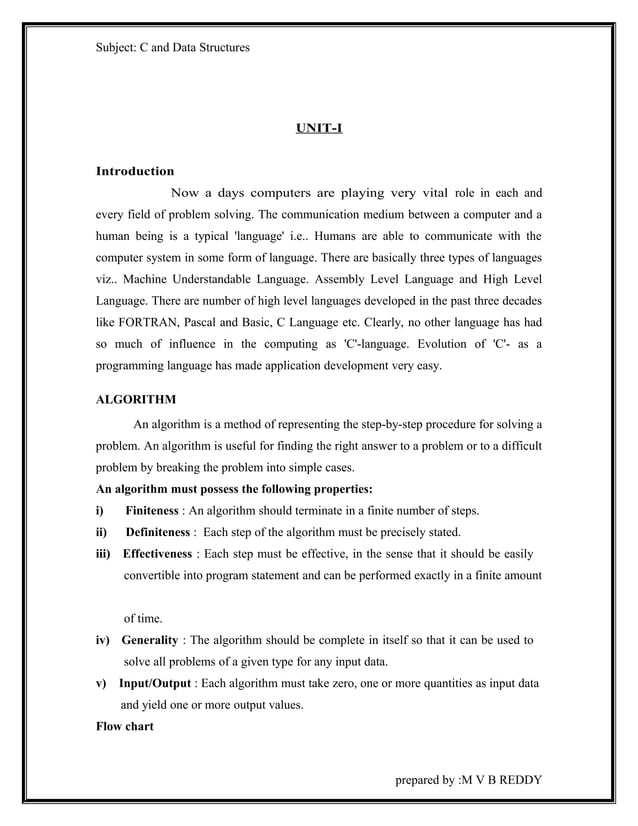 C AND DATASTRUCTURES PREPARED BY M V B REDDY | PDF