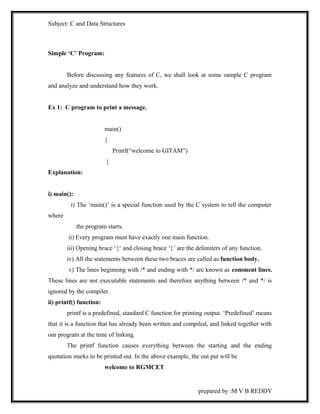 C AND DATASTRUCTURES PREPARED BY M V B REDDY | DOC