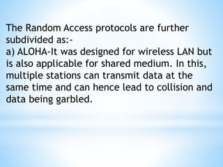 Random Access Protocols presentation 4th Sem | PPTX