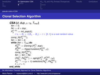 An Information-Theoretic Approach for Clonal Selection Algorithms | PPT