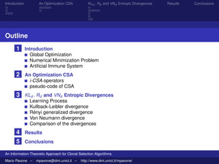 An Information-Theoretic Approach for Clonal Selection Algorithms | PPT