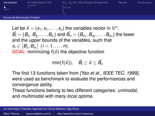 An Information-Theoretic Approach for Clonal Selection Algorithms | PPT