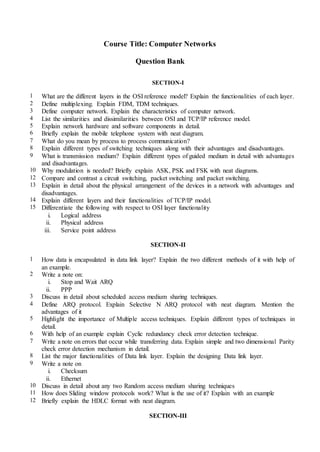 Cn question bank | DOCX | Computer Networking | Computing