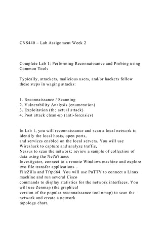 CNS440 – Lab Assignment Week 2 Complete Lab 1 Perfo.docx