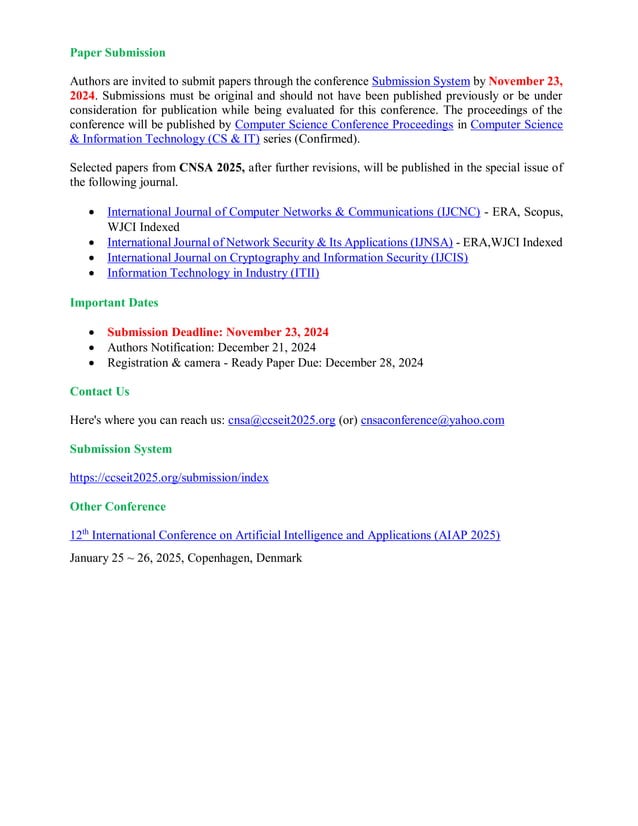 Call for Papers - 18th International Conference on Network Security ...