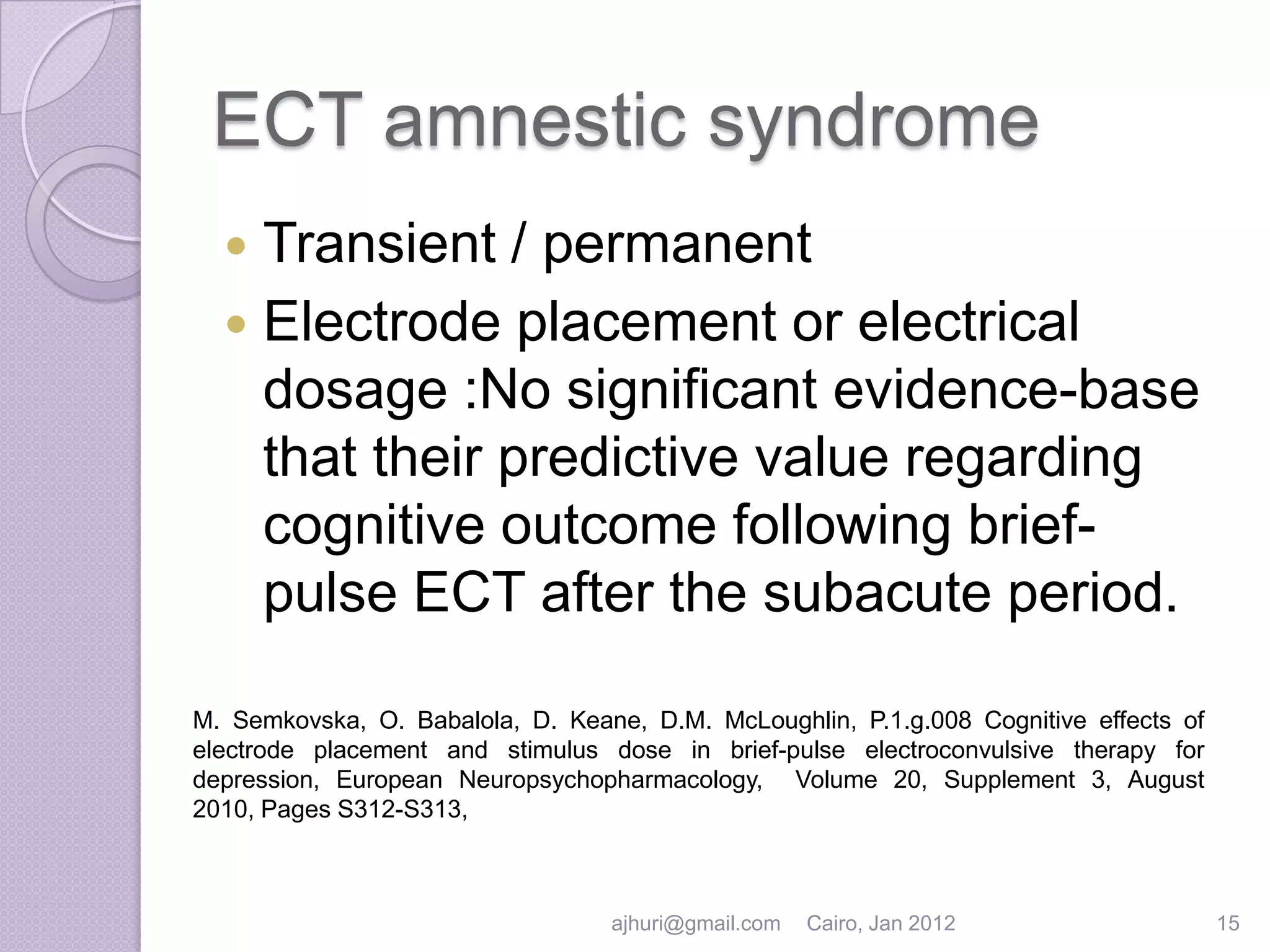Electroconvulsive therapy: a neurologic perspective | PPTX