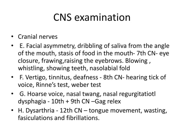 CNS EXAMINATION part 1 SGB.pptx | Brain and Nervous System Disorders ...