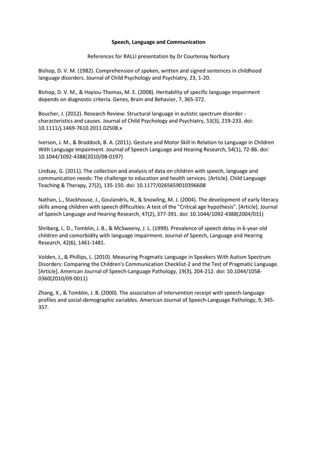 Speech, language and communication: references | DOCX