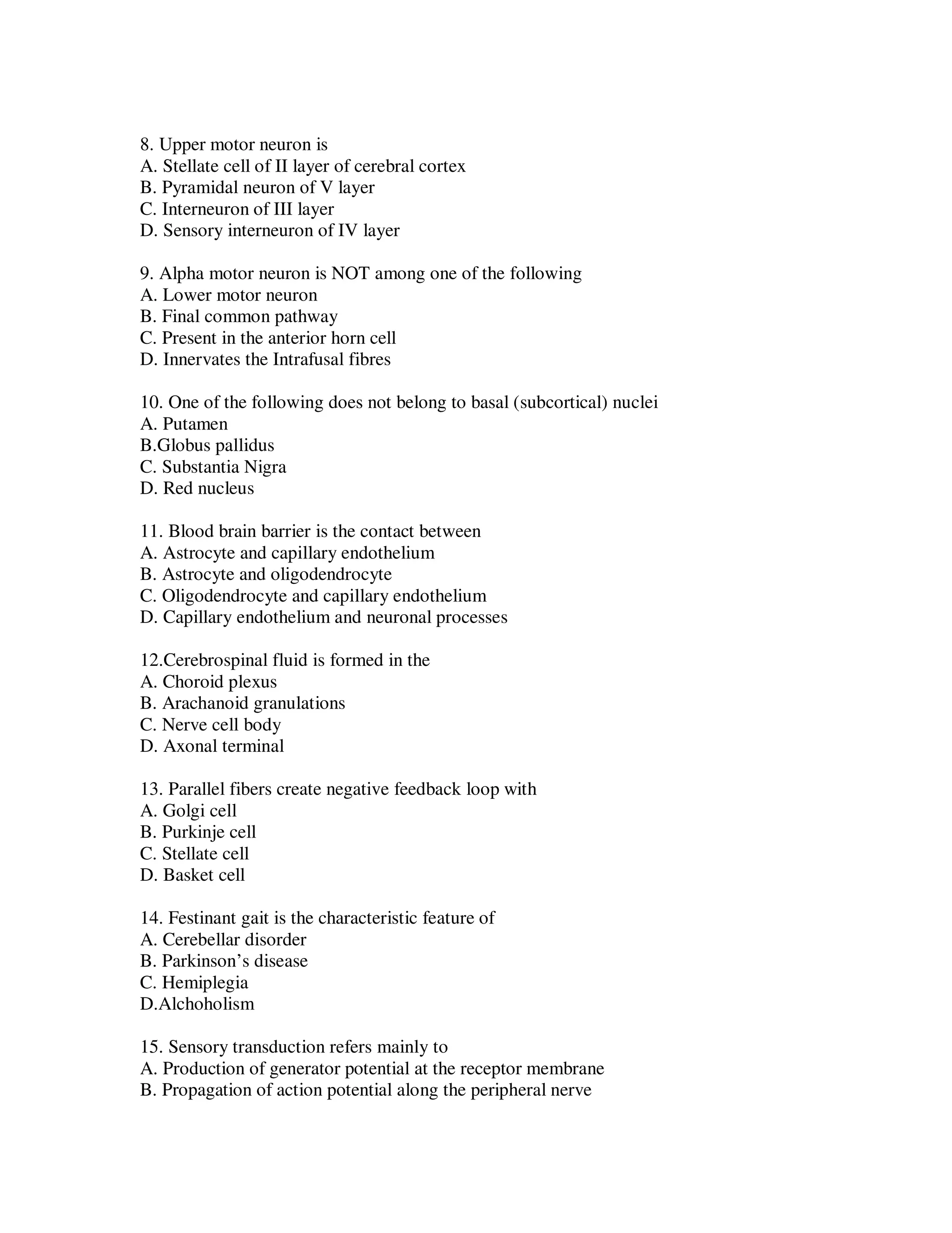 MCQs on CNS physiology | PDF