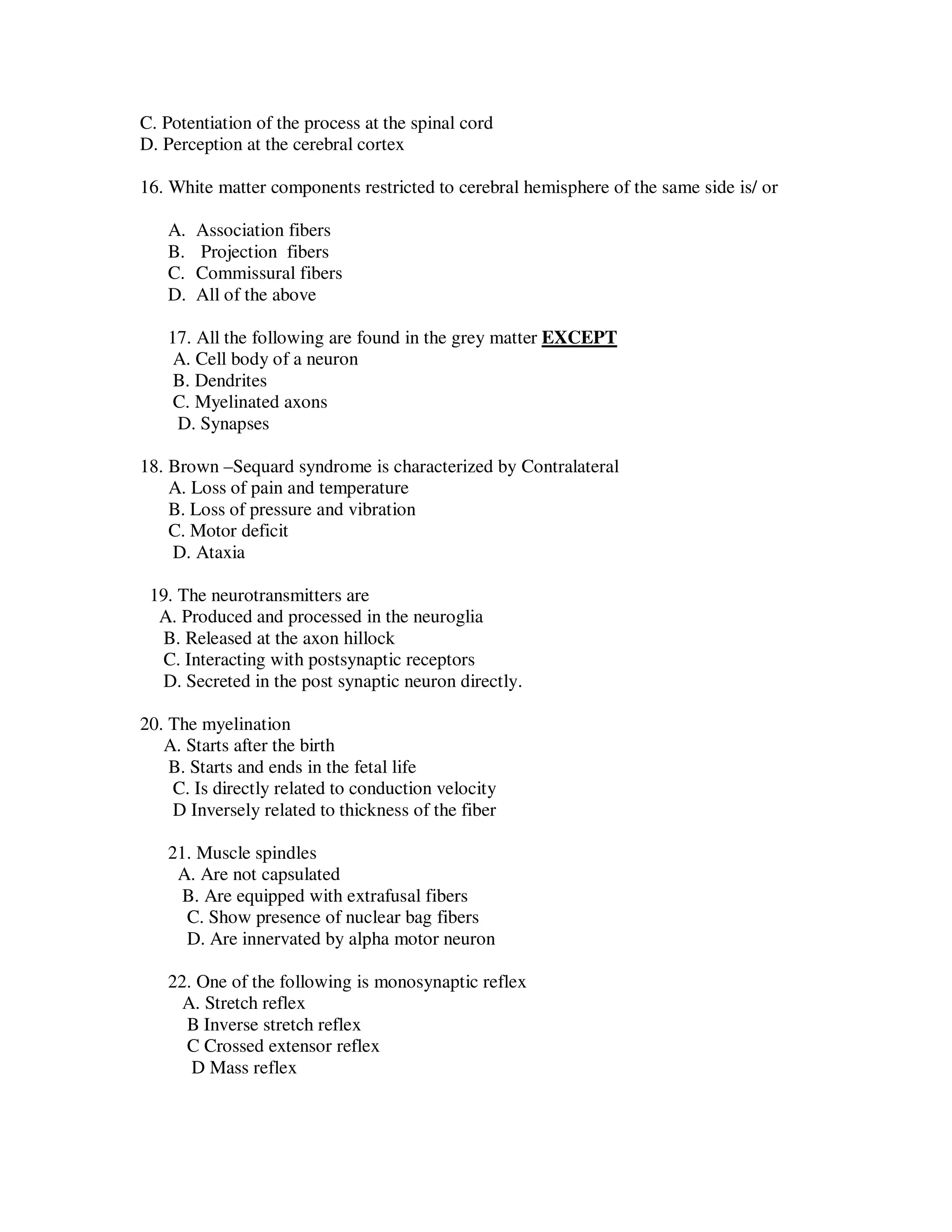 MCQs on CNS physiology | PDF