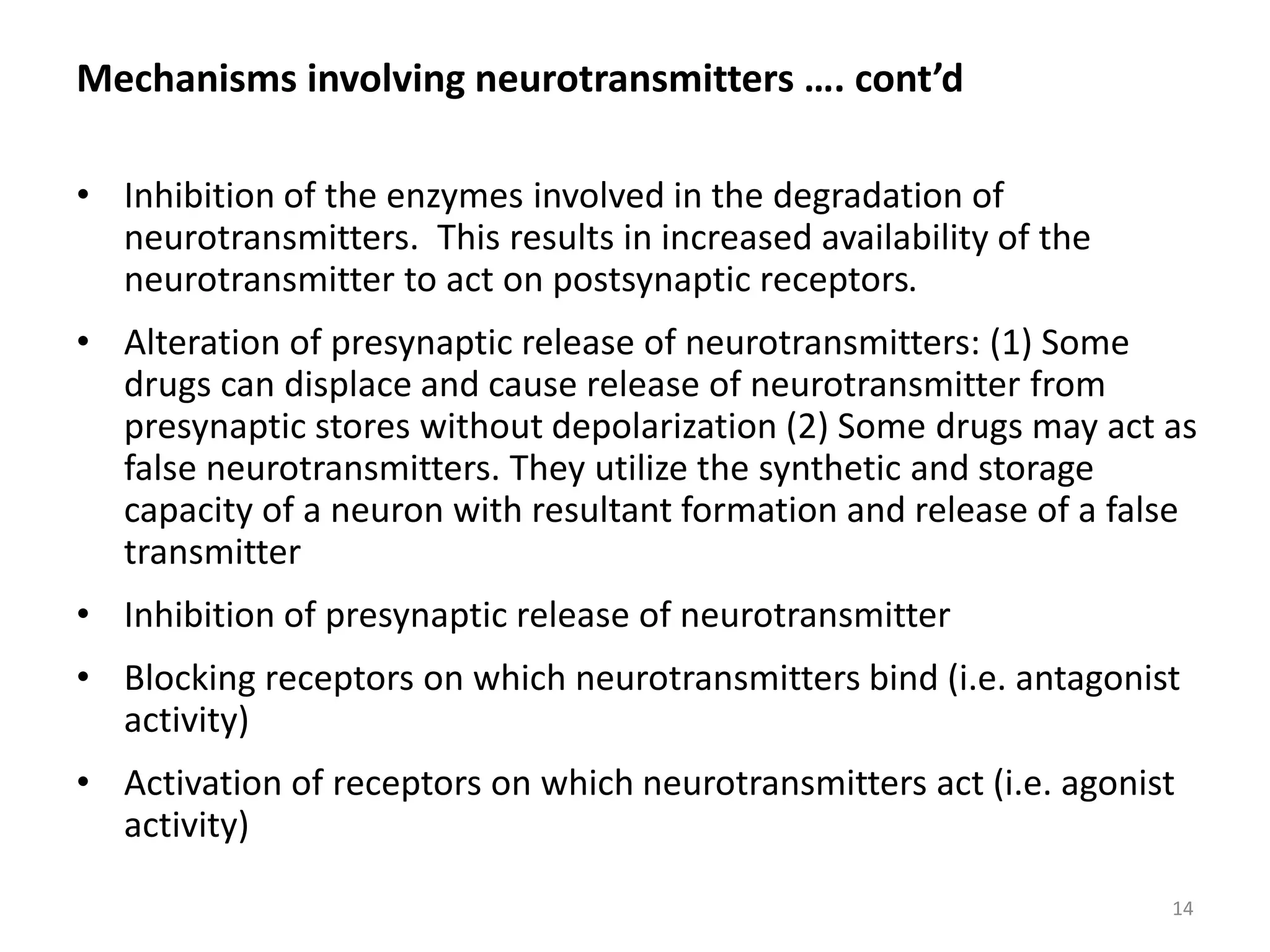 CNS PHARMACOLOGY INTRODUCTION - NEUROTRANSMITTERS & MECHANISMS OF DRUG ...