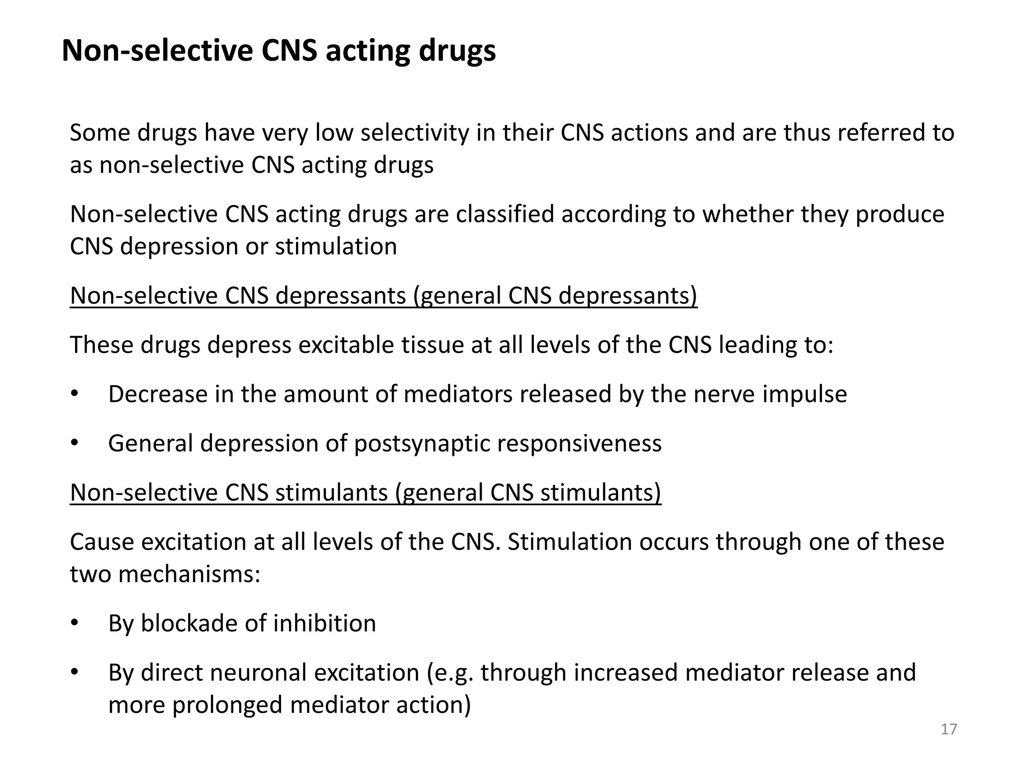 CNS PHARMACOLOGY INTRODUCTION - NEUROTRANSMITTERS & MECHANISMS OF DRUG ...