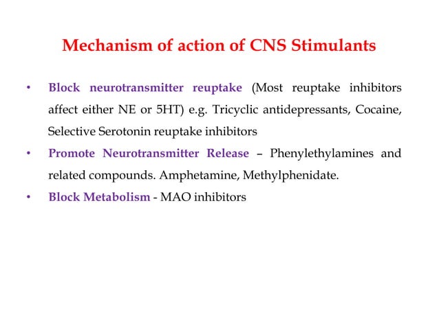 Pharmacological actions of CNS Stimulants | PPTX