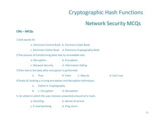 CRYPTOGRAPHY & NETWORK SECURITY- Cryptographic Hash Functions | PDF