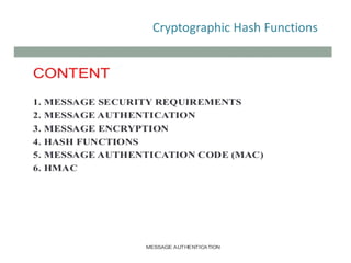 CRYPTOGRAPHY & NETWORK SECURITY- Cryptographic Hash Functions | PDF