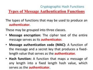 CRYPTOGRAPHY & NETWORK SECURITY- Cryptographic Hash Functions | PDF