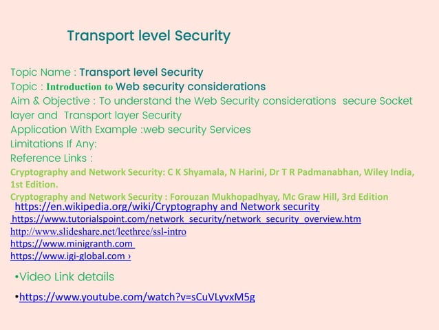 CRYPTOGRAPHY AND NETWORK SECURITY- Transport-level Security | PDF
