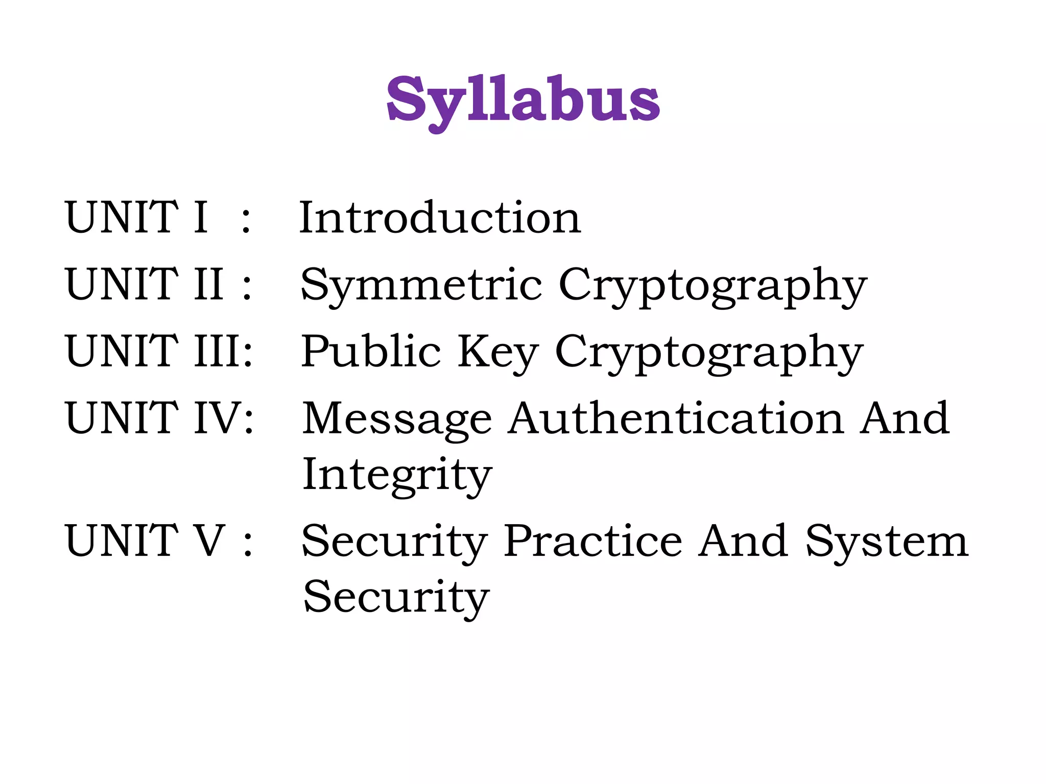 Cryptography And Network Security Unit 1 Ppt