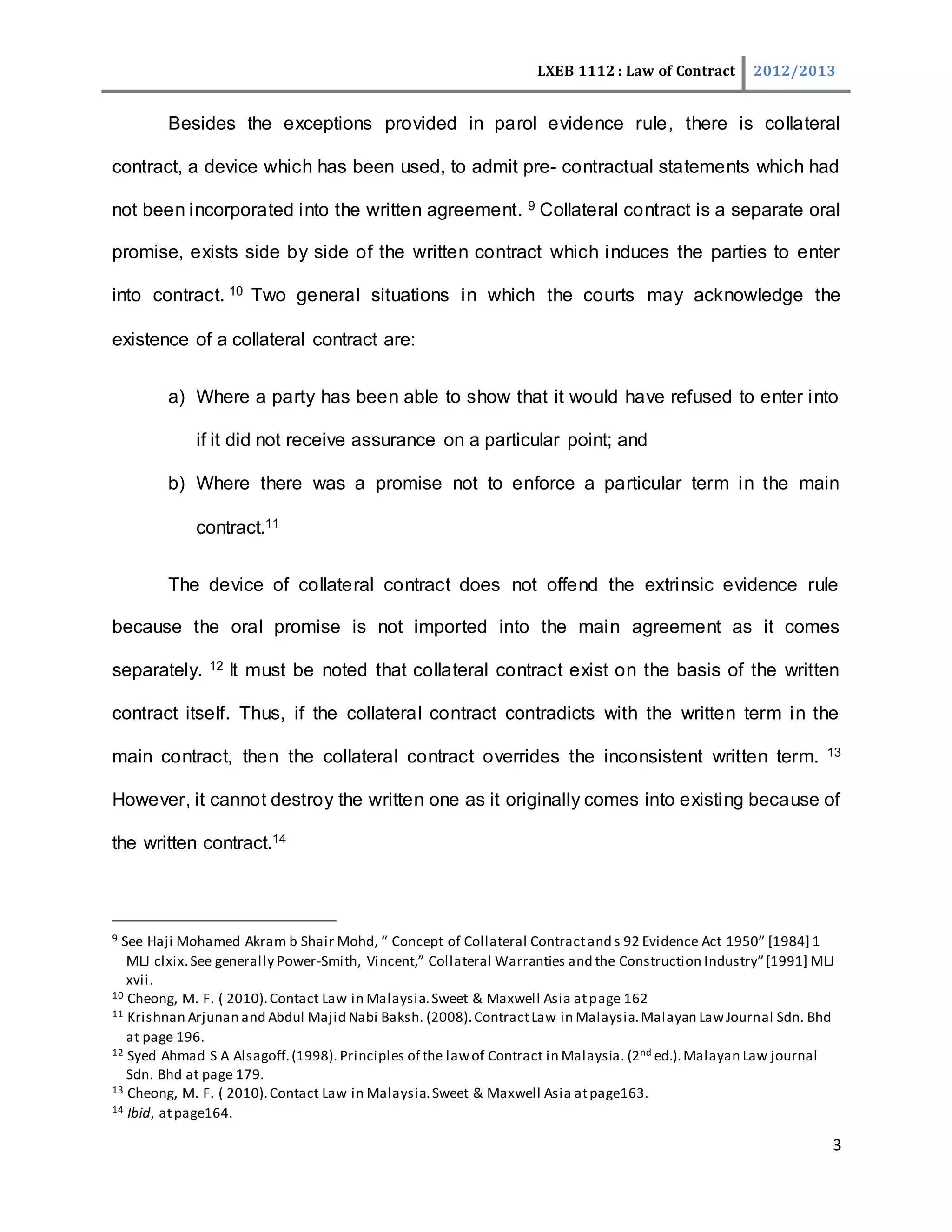 parol evidence rule and collateral contract | DOCX