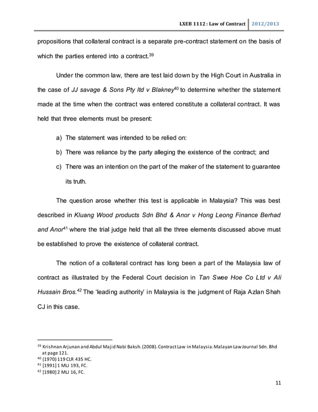 parol evidence rule and collateral contract | DOCX | Law