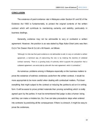 parol evidence rule and collateral contract | DOCX