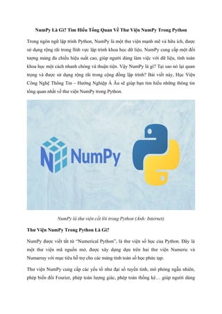 NumPy Là Gì? Tìm Hiểu Tổng Quan Về Thư Viện NumPy Trong Python | DOCX