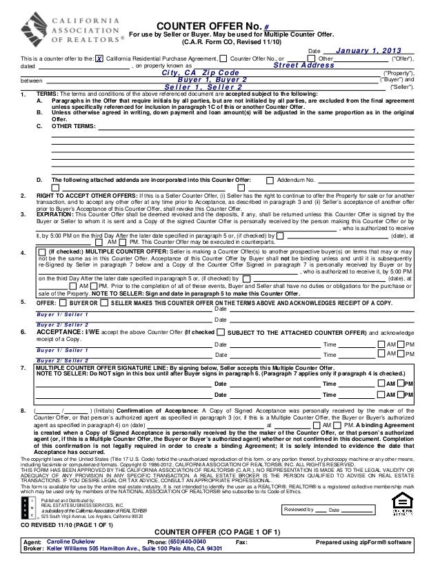Co 1 - counter offer # 1 - 1110