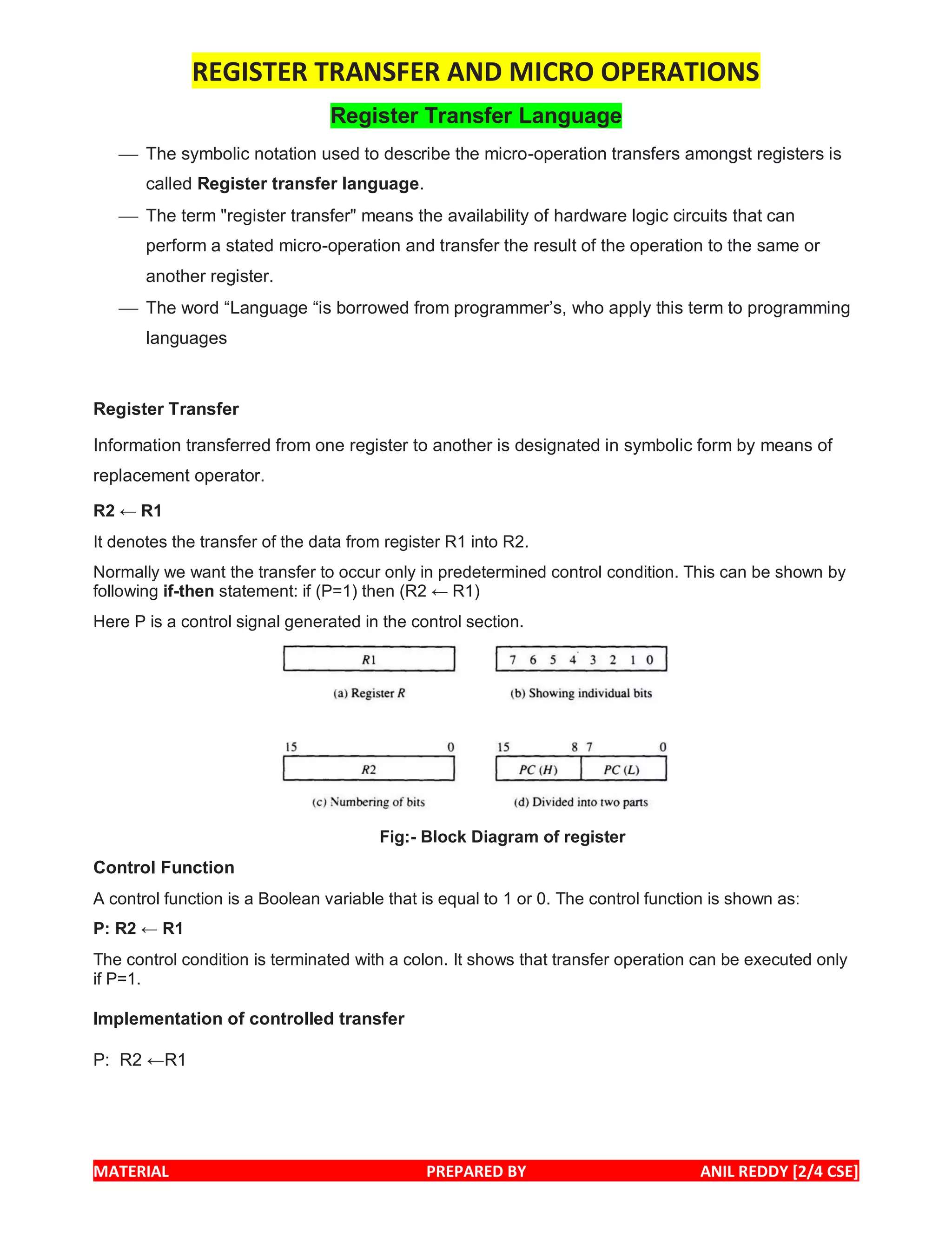 REGISTER TRANSFER AND MICRO OPERATIONS | PDF