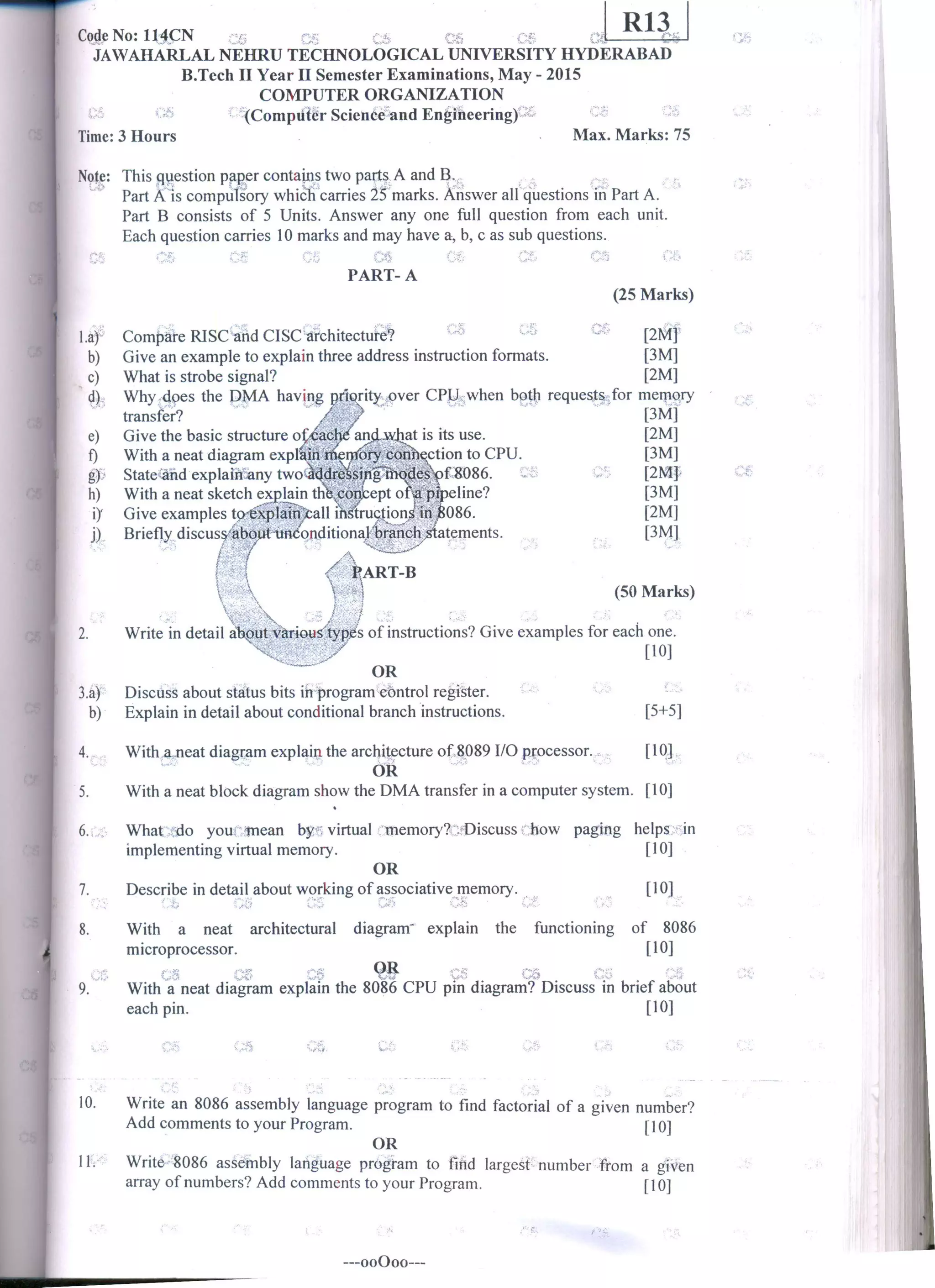 jntuh 2nd cse 2 sem computer organization paper | PDF