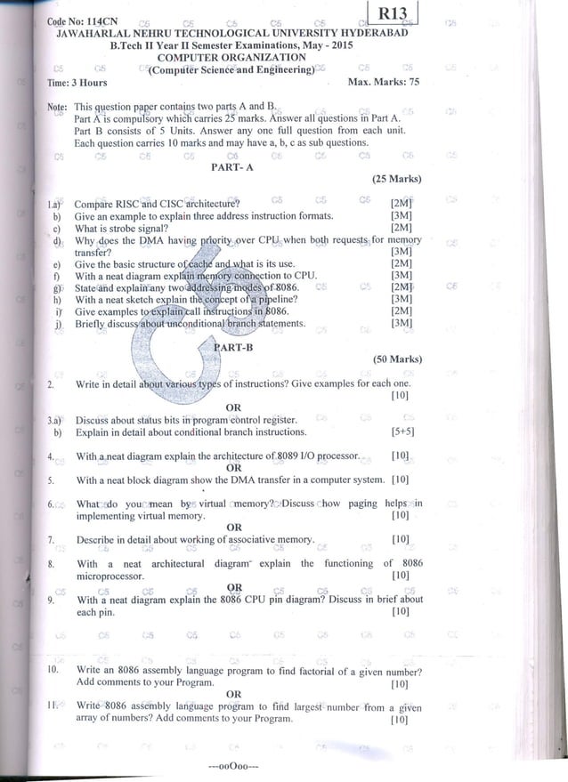 jntuh 2nd cse 2 sem computer organization paper | PDF