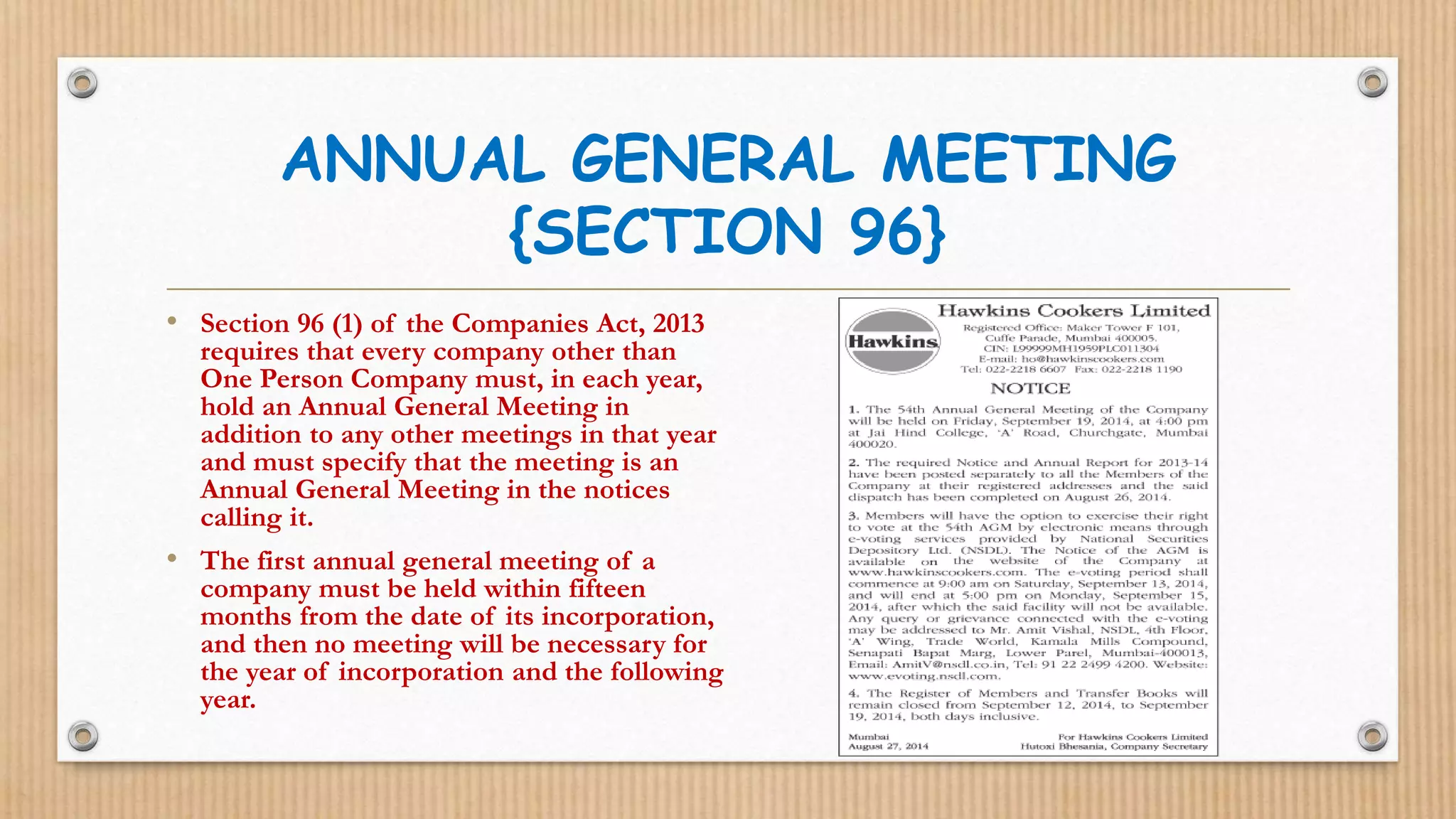 Meetings Under Company Law Companies Act 2013 Pptx