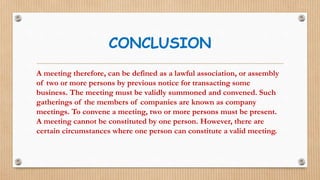 Meetings under Company Law (Companies Act, 2013) | PPTX