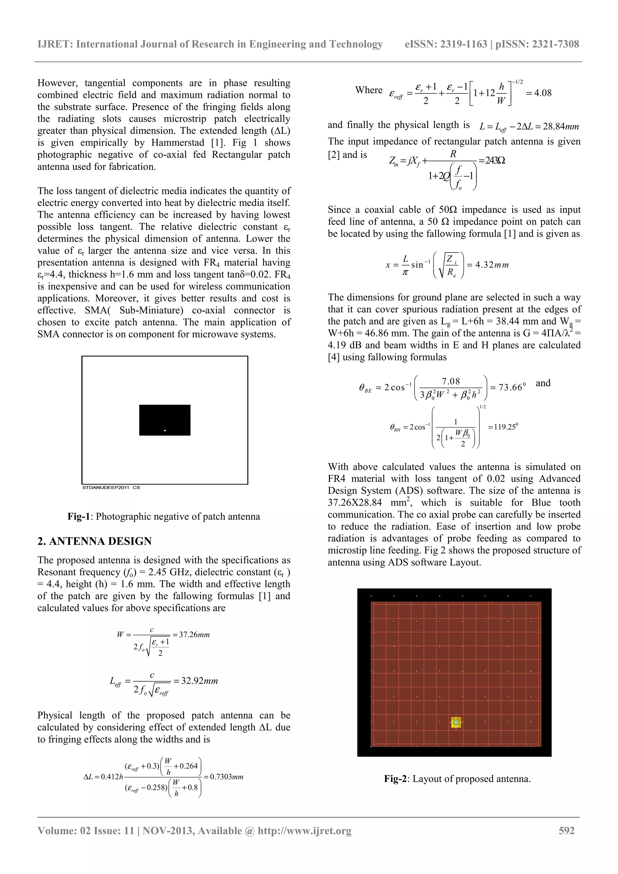 Co axial fed microstrip rectangular patch antenna | PDF