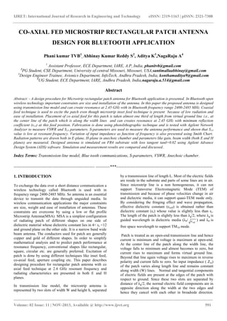 Co axial fed microstrip rectangular patch antenna design for bluetooth application | PDF