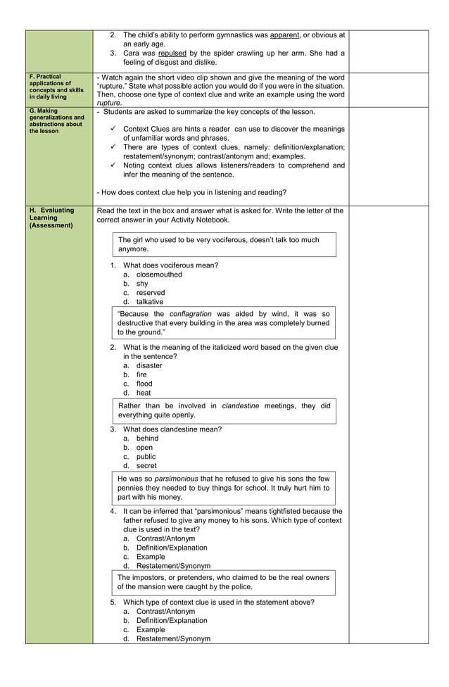 Context Clues Lesson Plan in English 9.docx | Homework and Study ...