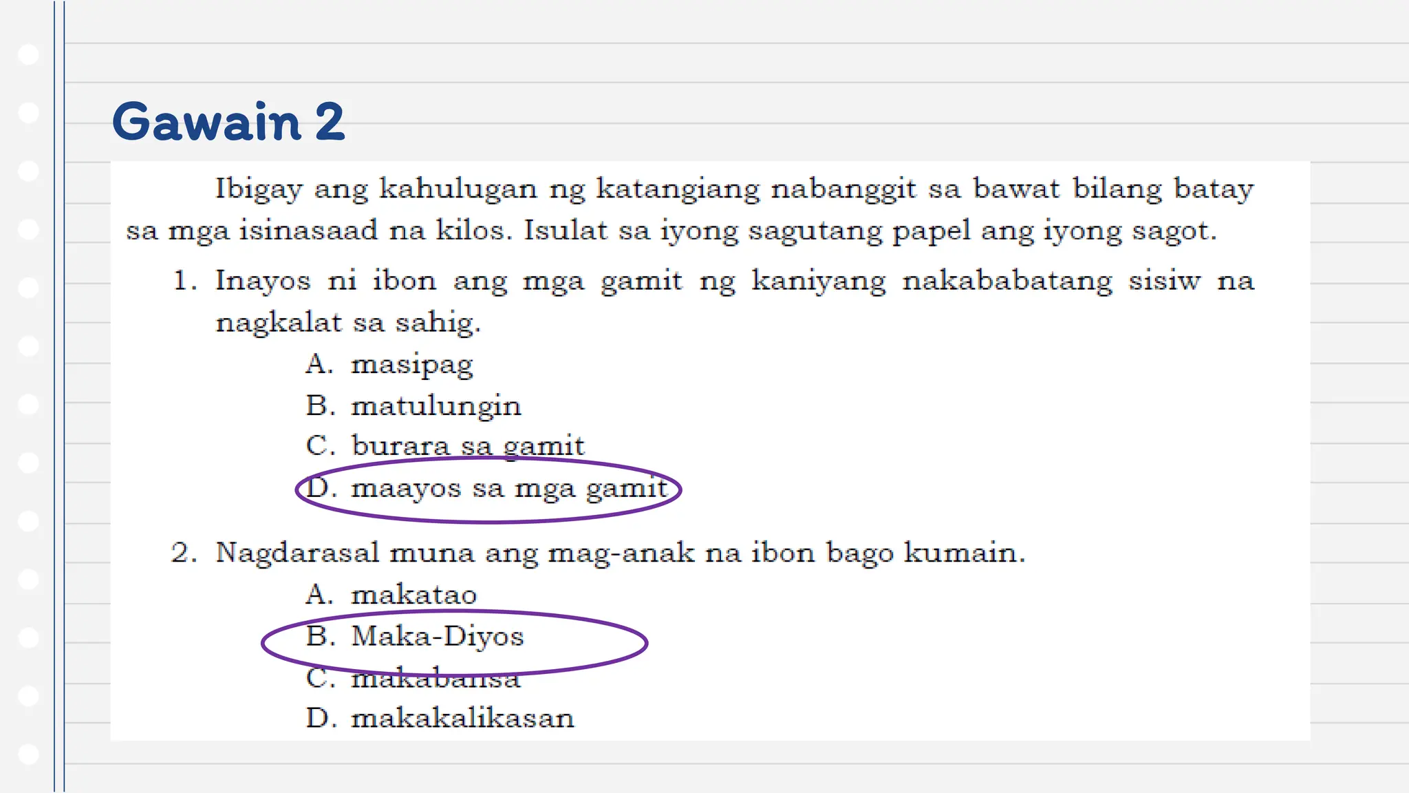 Pagbibigay Kahulugan s kilos at pahayag ng mga tauhan sa napakinggang ...