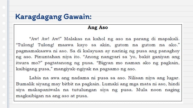 Pagbibigay Kahulugan s kilos at pahayag ng mga tauhan sa napakinggang ...