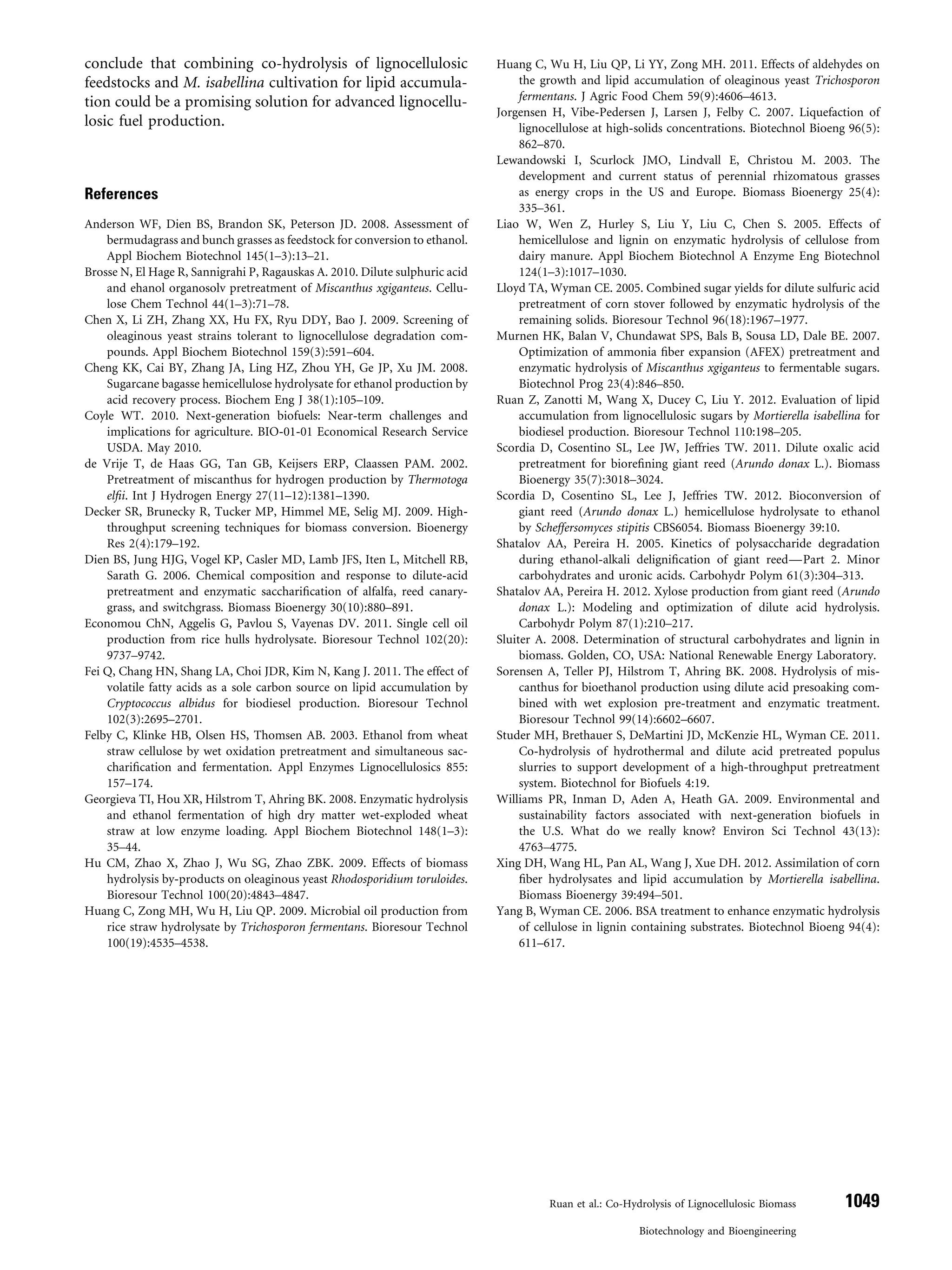 Co hydrolysis of lignocellulosic biomass for microbial lipid ...