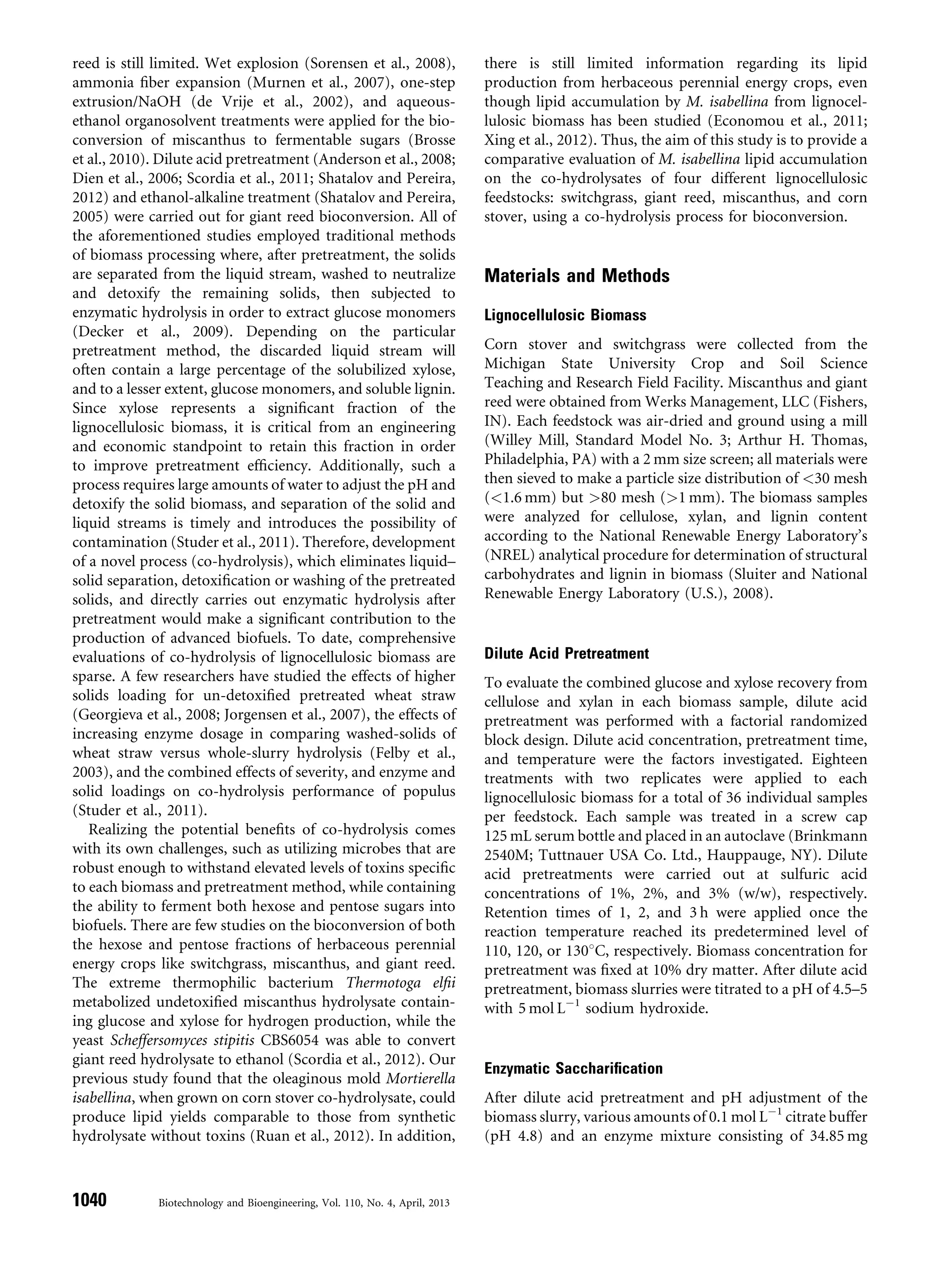 Co hydrolysis of lignocellulosic biomass for microbial lipid ...