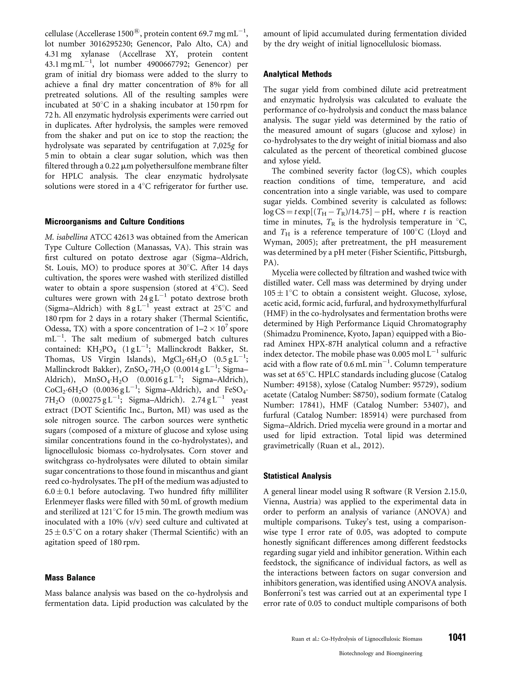 Co hydrolysis of lignocellulosic biomass for microbial lipid ...