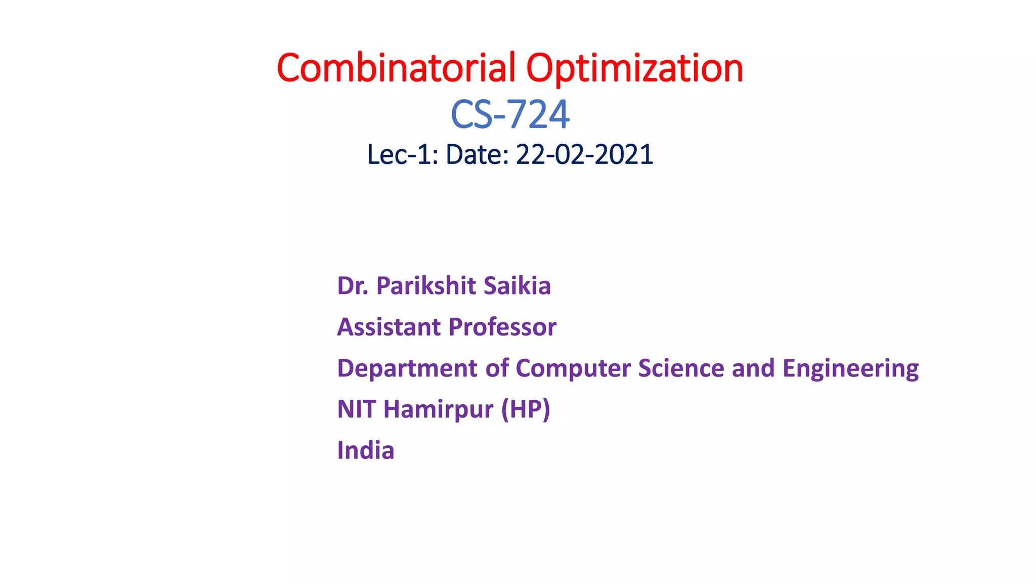 Combinatorial Optimization Co 1 Ppt