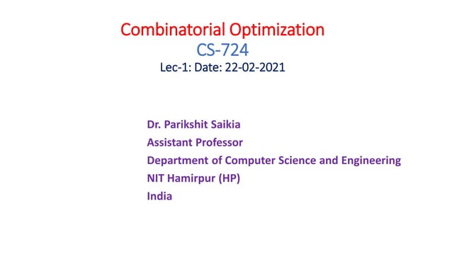 Combinatorial Optimization Co 1 Ppt