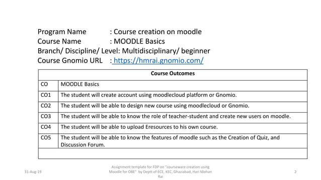 Co po mapping of moodle course | PPT