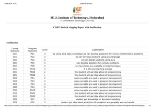 Comprehensive CO-PO Mapping and Justification for IT Curriculum 2024-25 ...