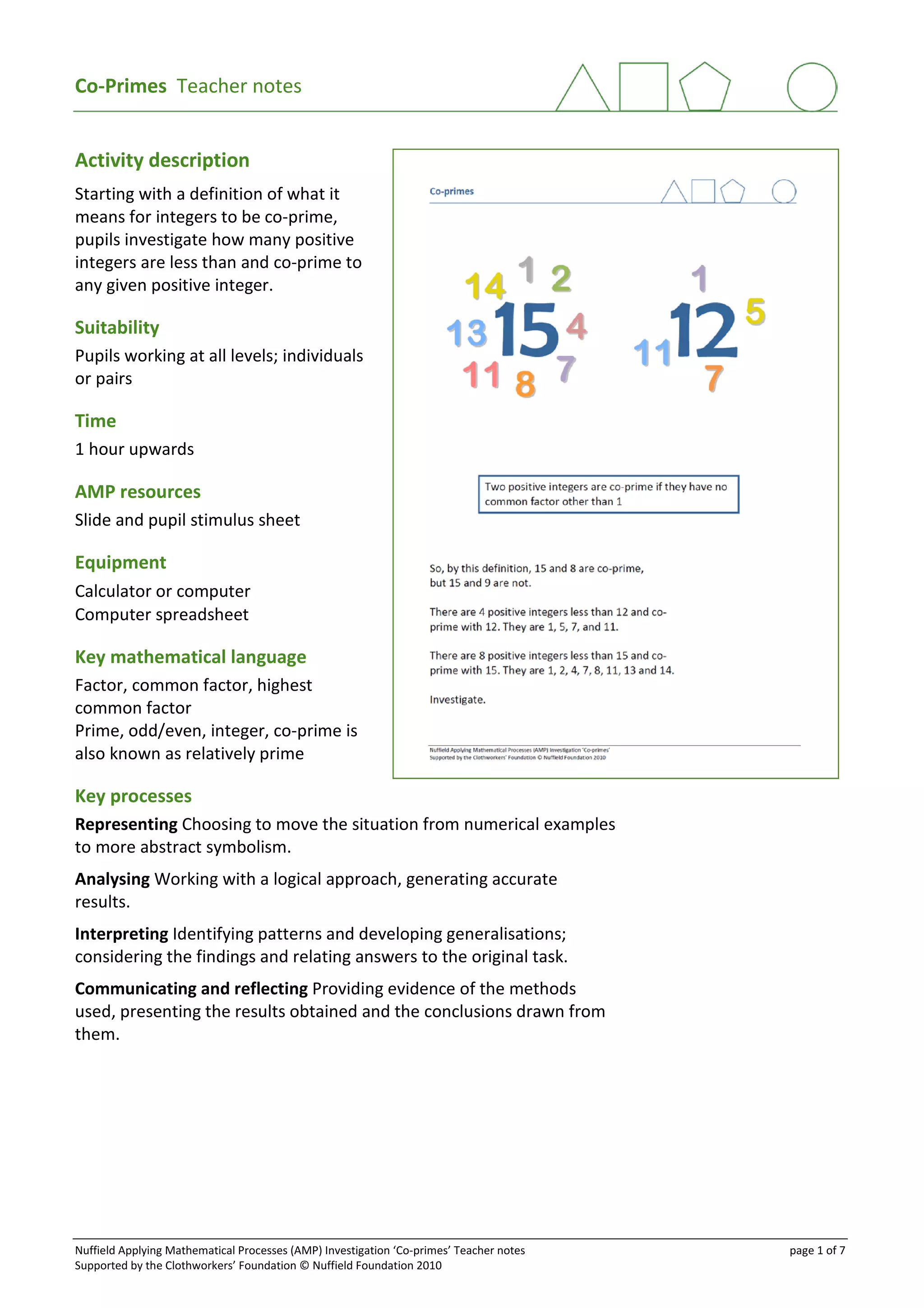 Co primes teacher-notes | PDF