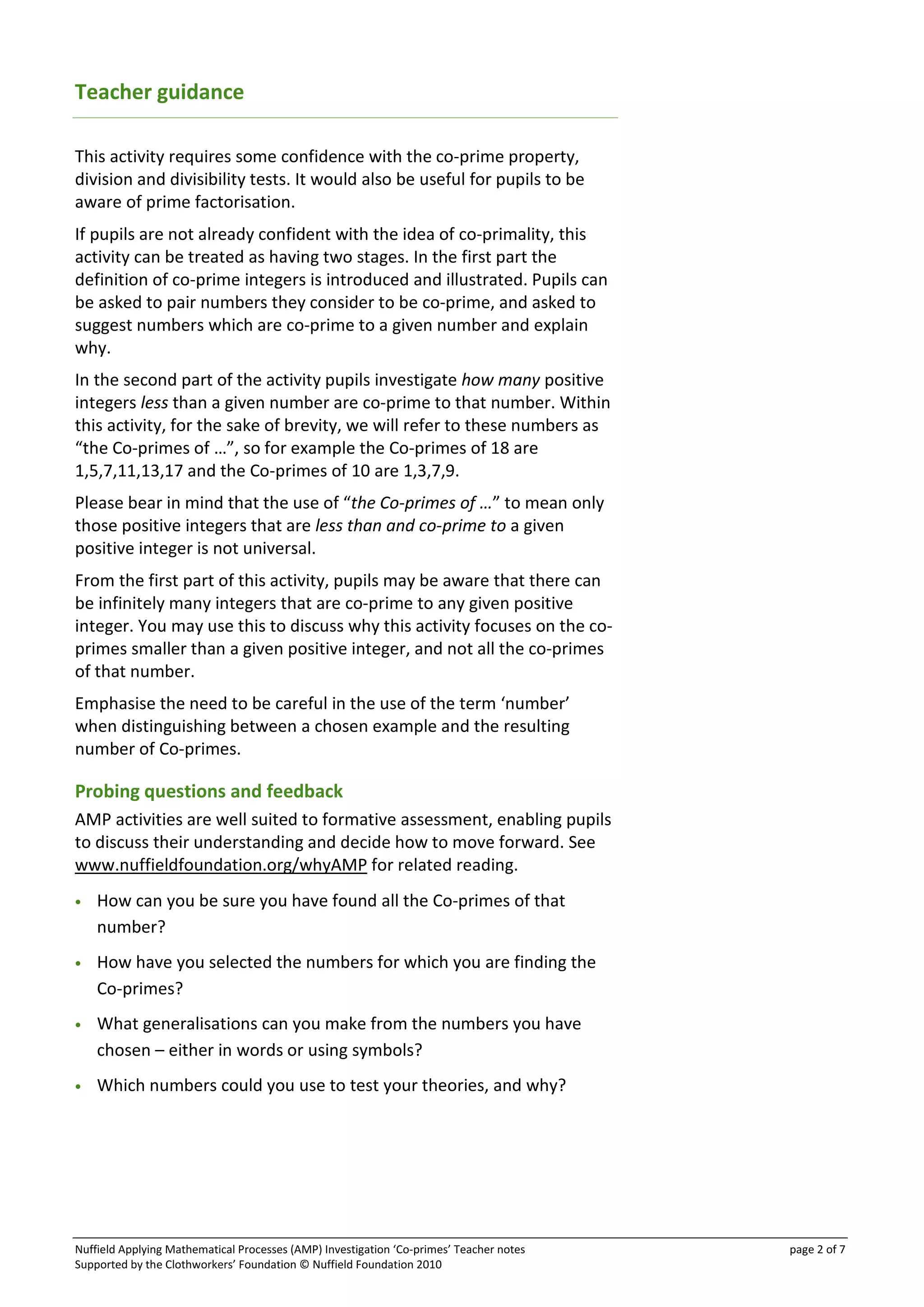 Co primes teacher-notes | PDF