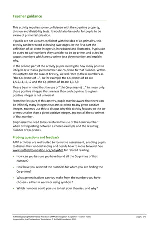 Co primes teacher-notes | PDF