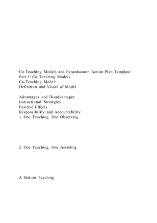 Co-Teaching Models and Paraeducator Action Plan Te | DOCX