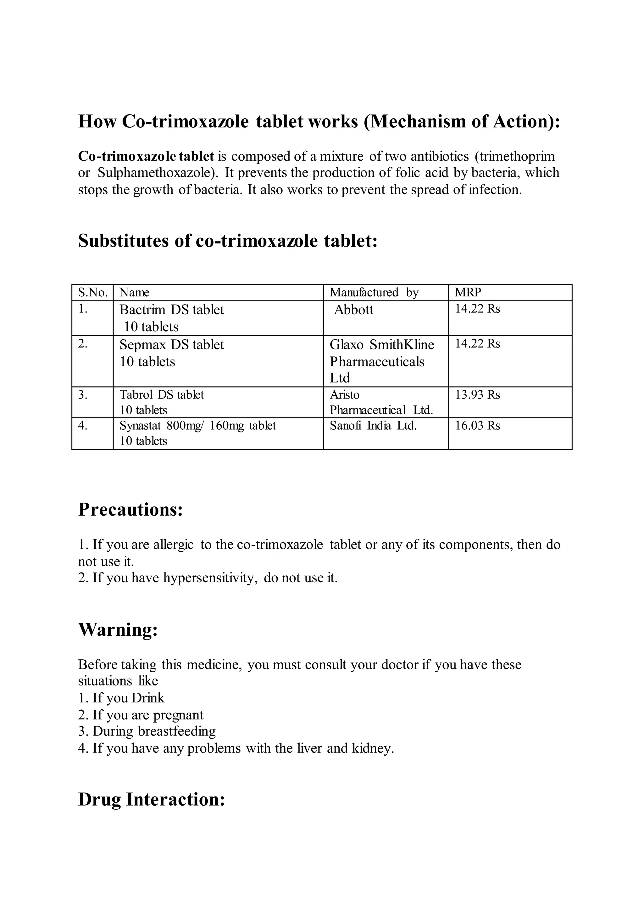Co trimoxazole tablet ds | DOCX